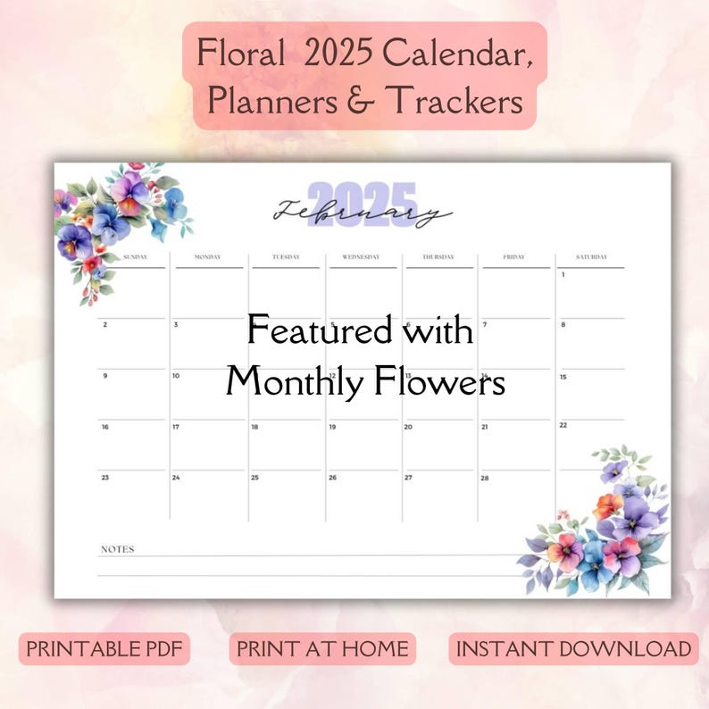 Downloadable 2025 Calendar, Watercolor Month Flower Printable Calendar ...