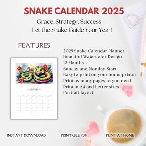 Year of Snake 2025 Calendar Printable PDF, Chinese New Year Gifted ...