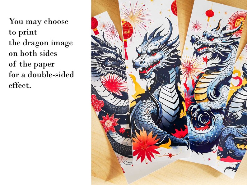 Printable Dragon Bookmarks for Chinese New Year: Set of 4, Unique Year ...
