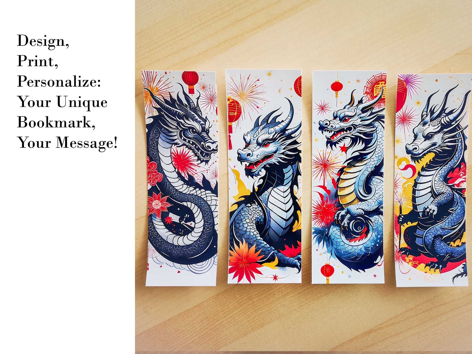 Printable Dragon Bookmarks for Chinese New Year: Set of 4, Unique Year ...