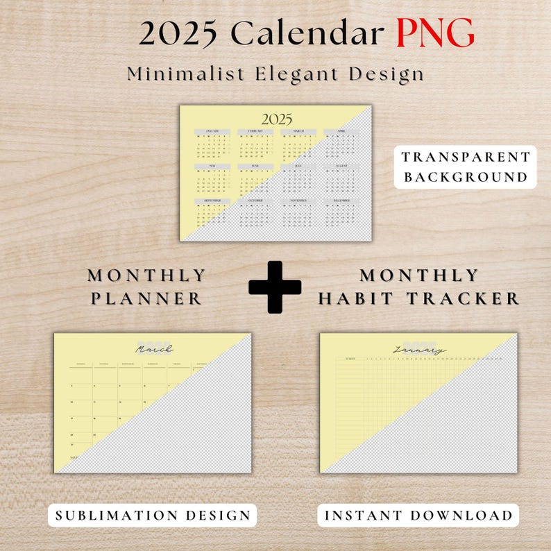 2025 Calendar PNG, Sublimation Transparent Background, Monthly Weekly ...