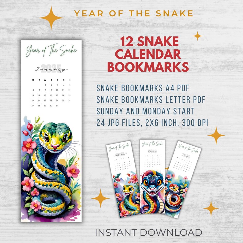 Giftful Bookmarks With 2025 Minicalendar for Year of the Snake – 12 ...