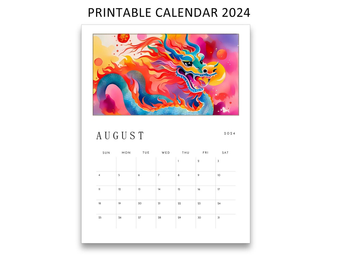 Chinese New Year Dragon Calendar 2024: Printable and Stylish ...