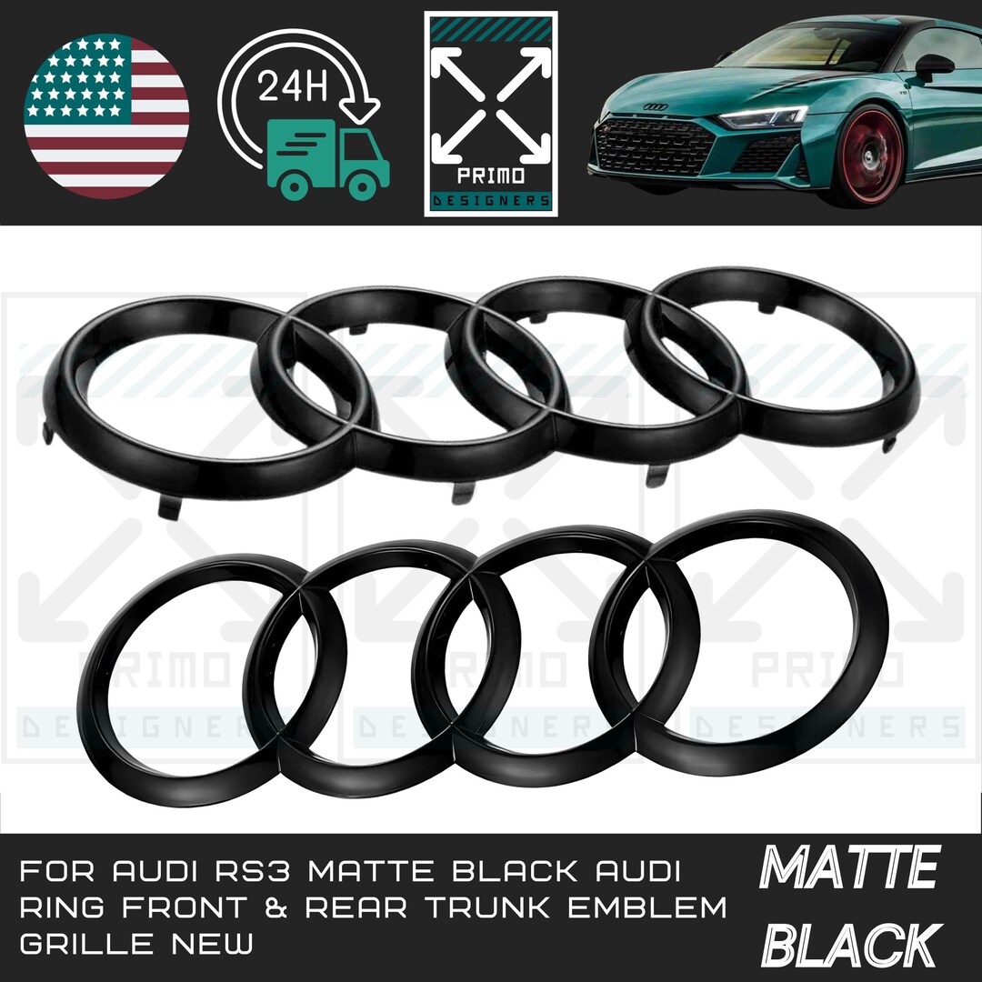 For Audi Rs3 Matte Black Audi Ring Front & Rear Trunk Emblem Grille New ...