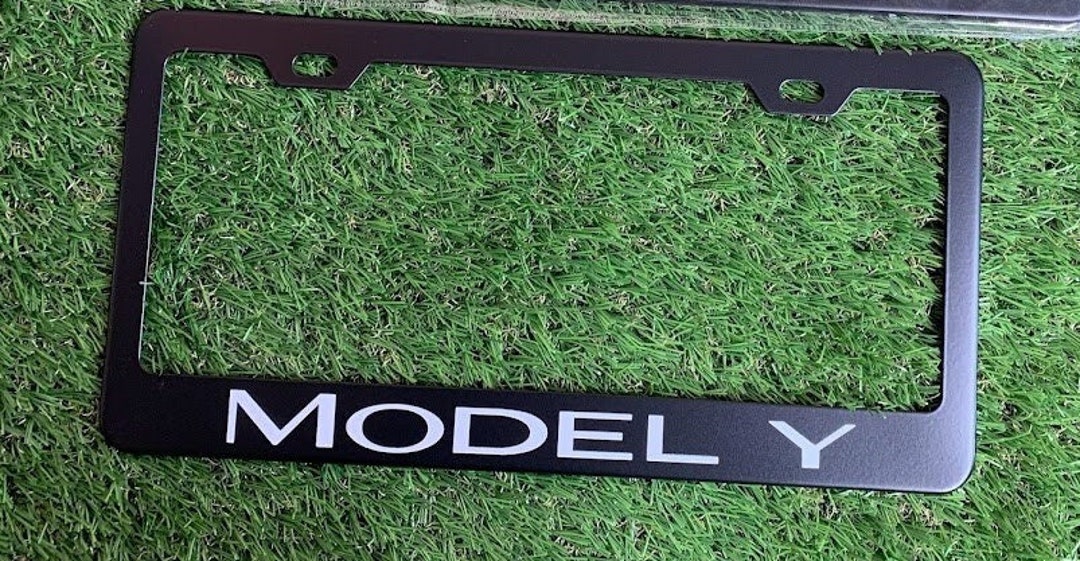 Model Y Black Stainless Steel License Plate Frame Laser Engraved Fit ...