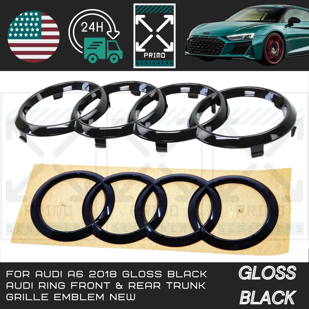 For Audi A6 2018 Gloss Black Audi Ring Front & Rear Trunk Grille Emblem ...
