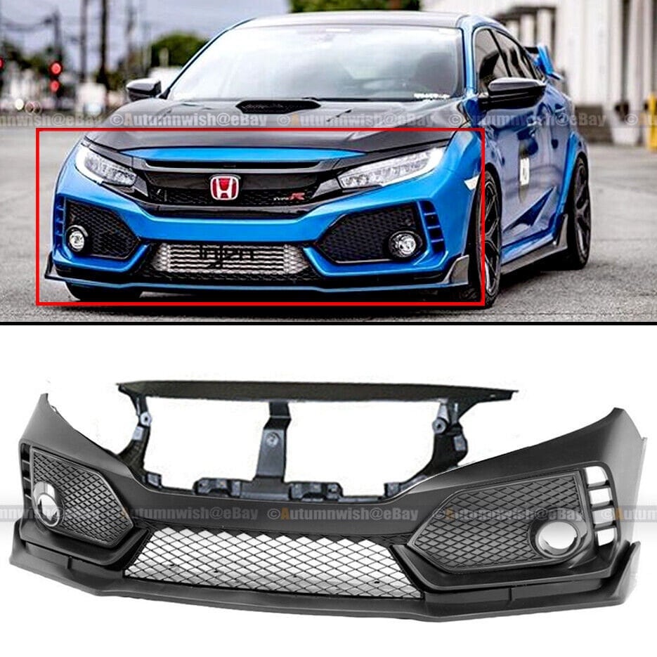 For 16-18 Honda Civic Type R Style Front Bumper Cover Fascia Trim ...