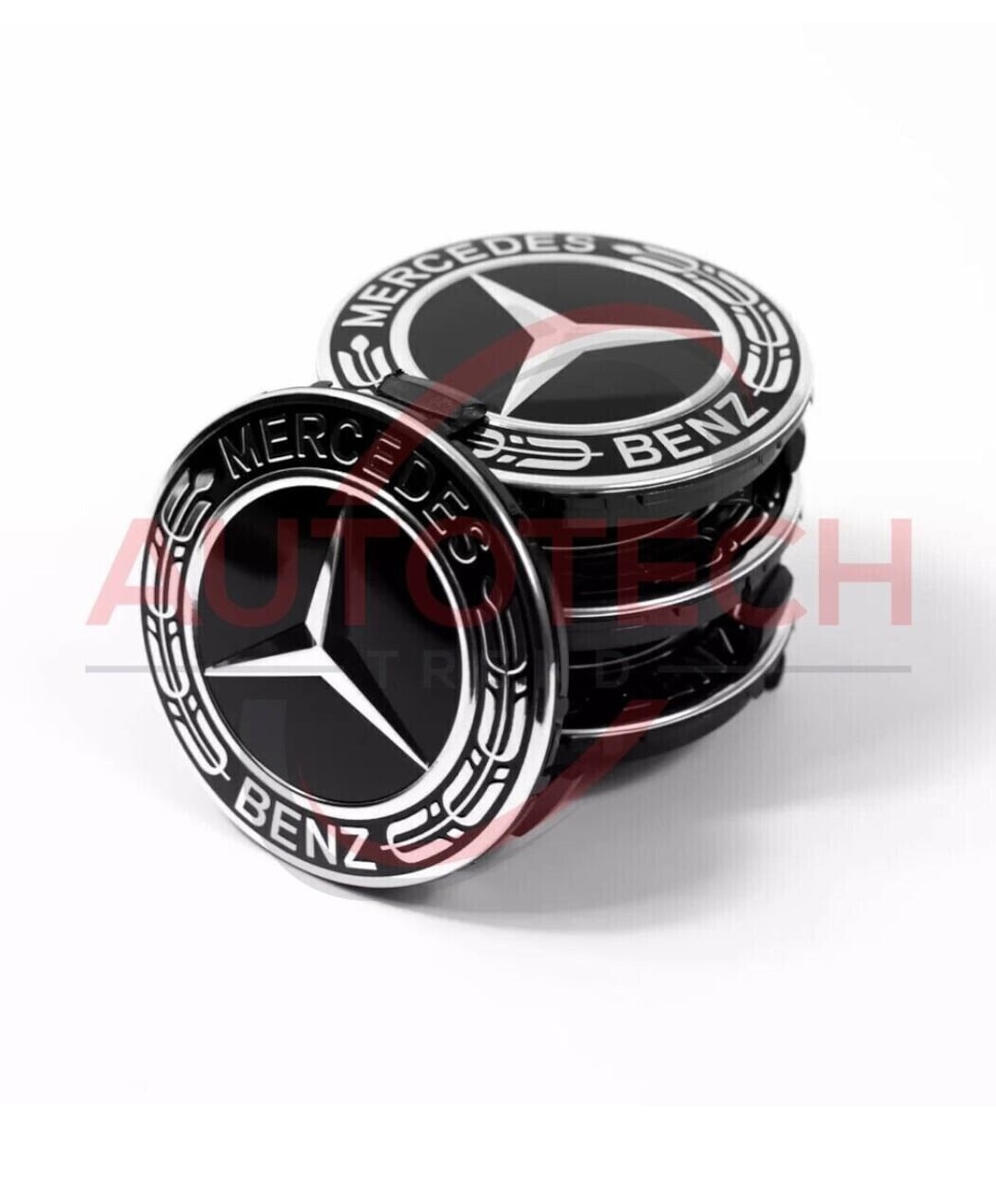 Set of 4 Mercedes-benz Classic Black Wheel Centercaps - 75mm Amg Wreath ...