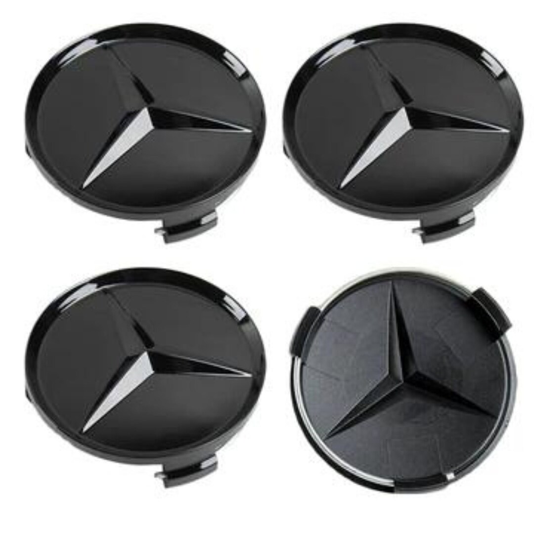 4x 75mm Glossy Black Wreath Wheel Rim Center Hub Caps Mercedes Benz New ...