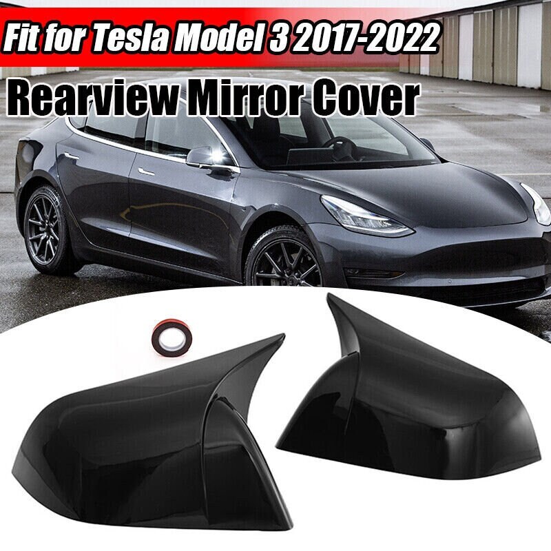 Tesla Model 3 Horn Style Abs Gloss Black Mirror Caps Overlay Cap 3m ...