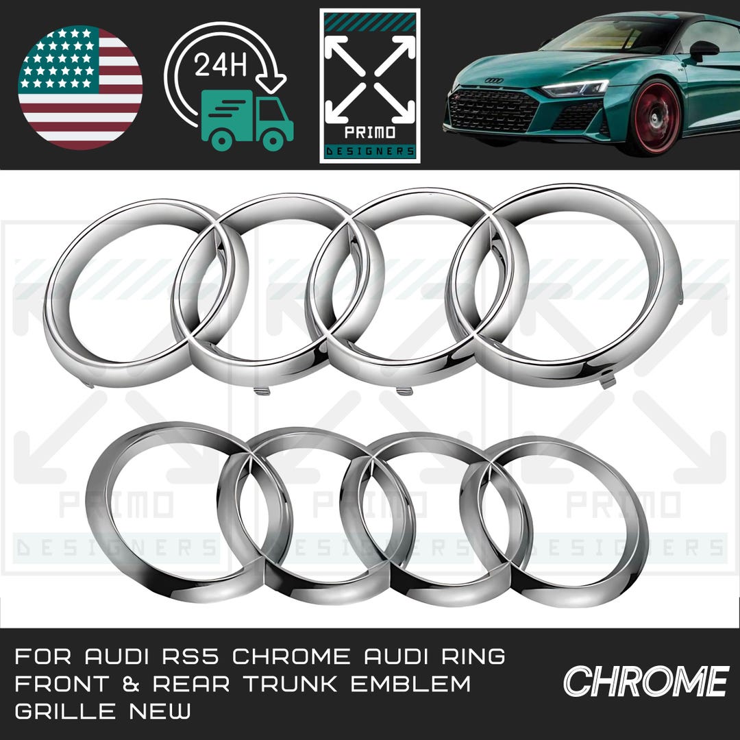 For Audi Rs5 Chrome Audi Ring Front & Rear Trunk Emblem Grille New ...