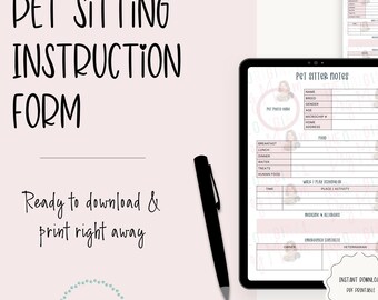 Pet Sitter Instructions Printable PDF | Owner Info Template (dog, Cat ...