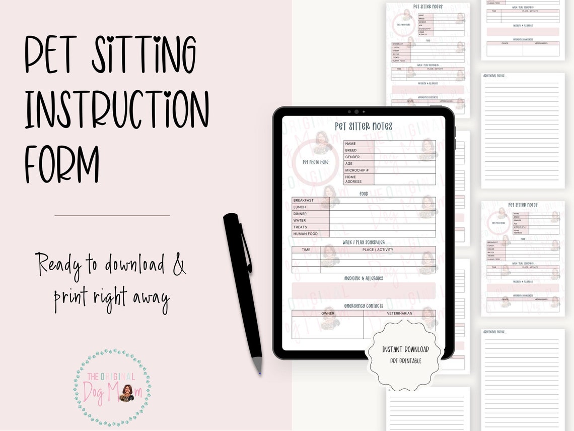 Pet Sitting Instructions | Pet Sitter Printable PDF | Owner Info ...