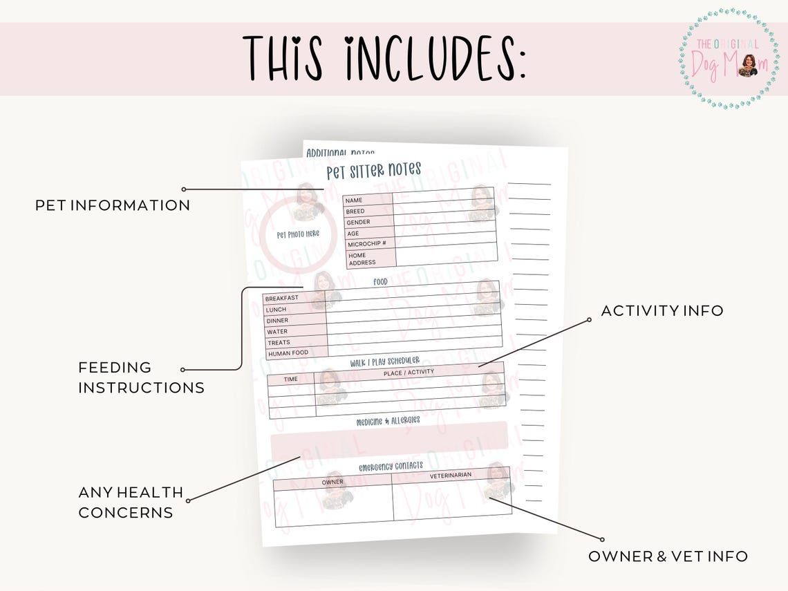 Pet Sitting Instructions | Pet Sitter Printable PDF | Owner Info ...