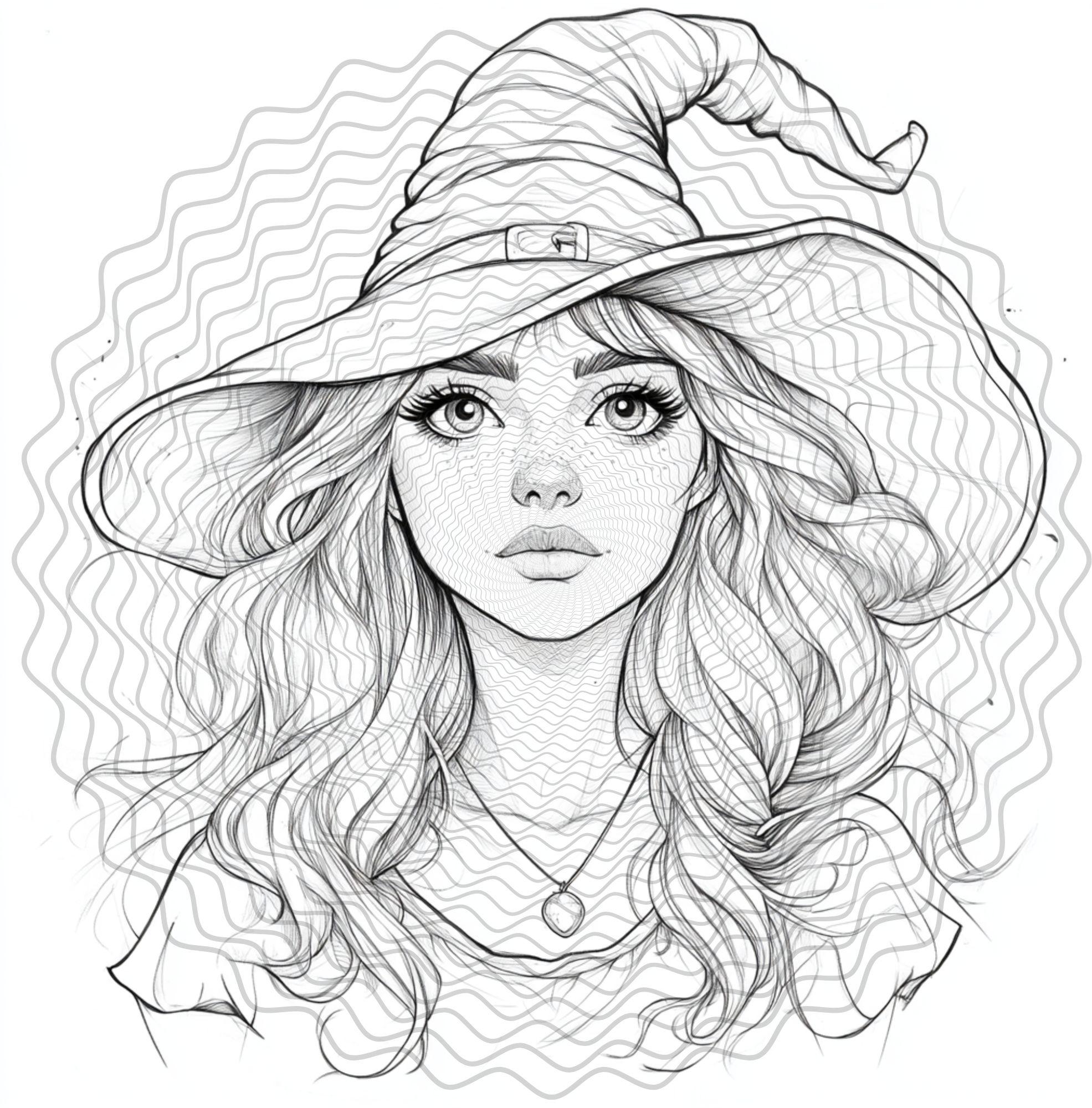 Enchanted Witch: Fun and Cute Coloring Page - Etsy