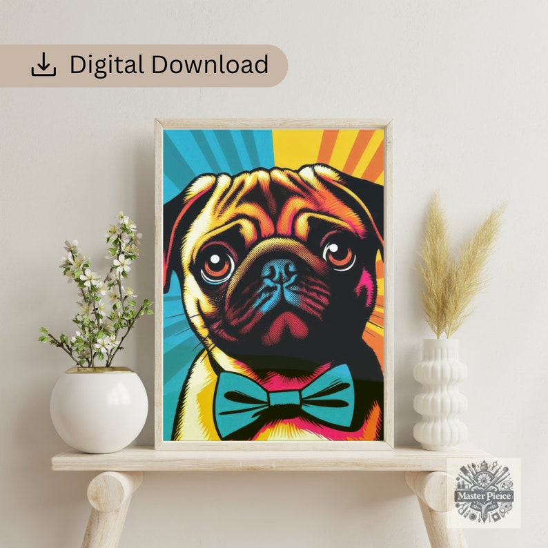 Funny Pug Wall Art, Abstract Dog Pop Art, Humorous Pet Decor, Dog Lover ...