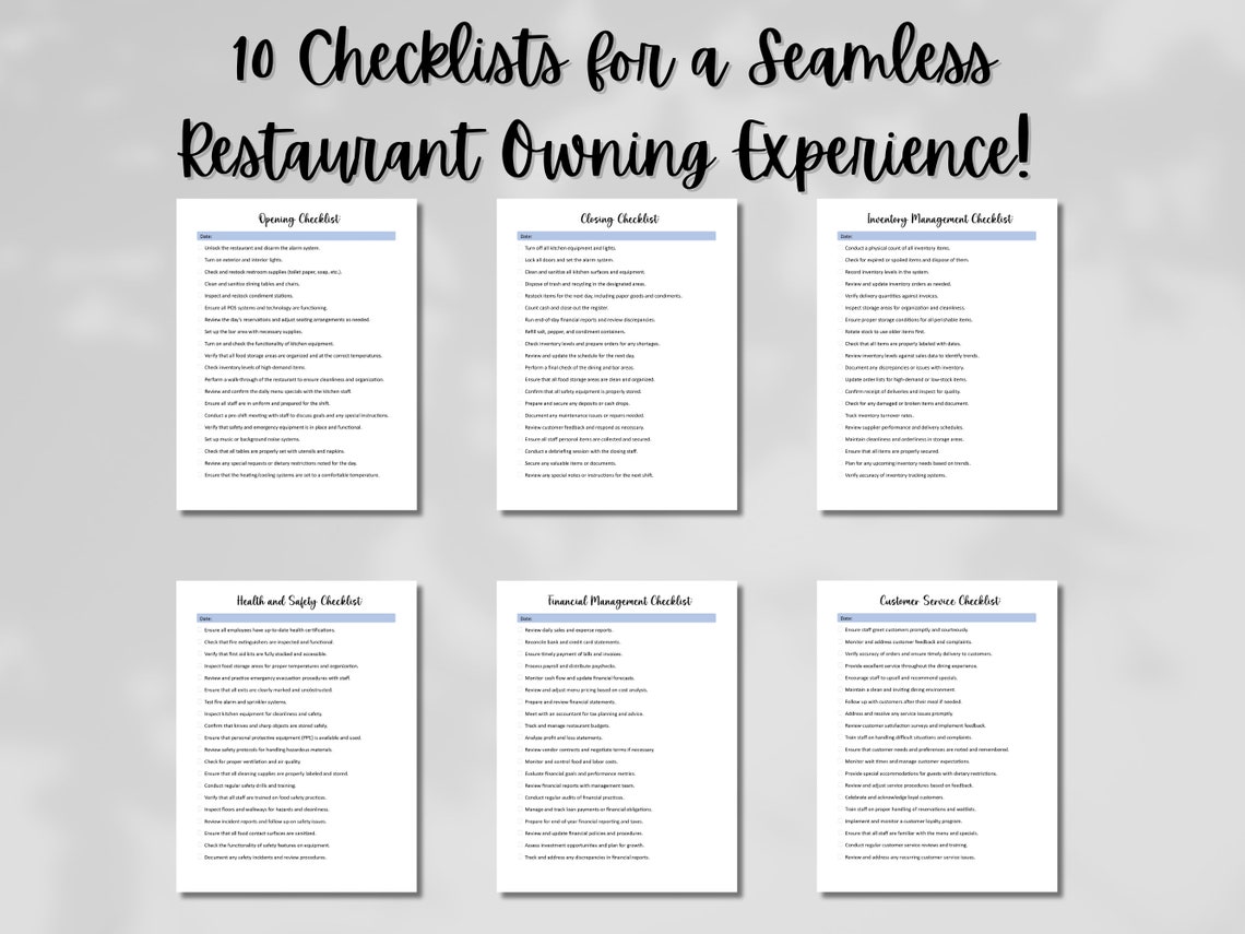 Restaurant Management Checklist Bundle: Owner Essentials (digital ...