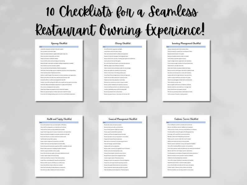 Restaurant Management Checklist Bundle: Owner Essentials (digital ...