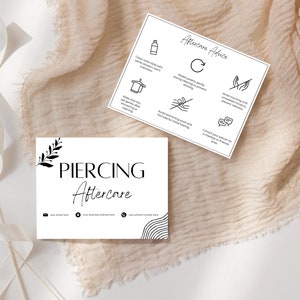 Piercing Aftercare Cards - Printable Customizable Care Instruction ...