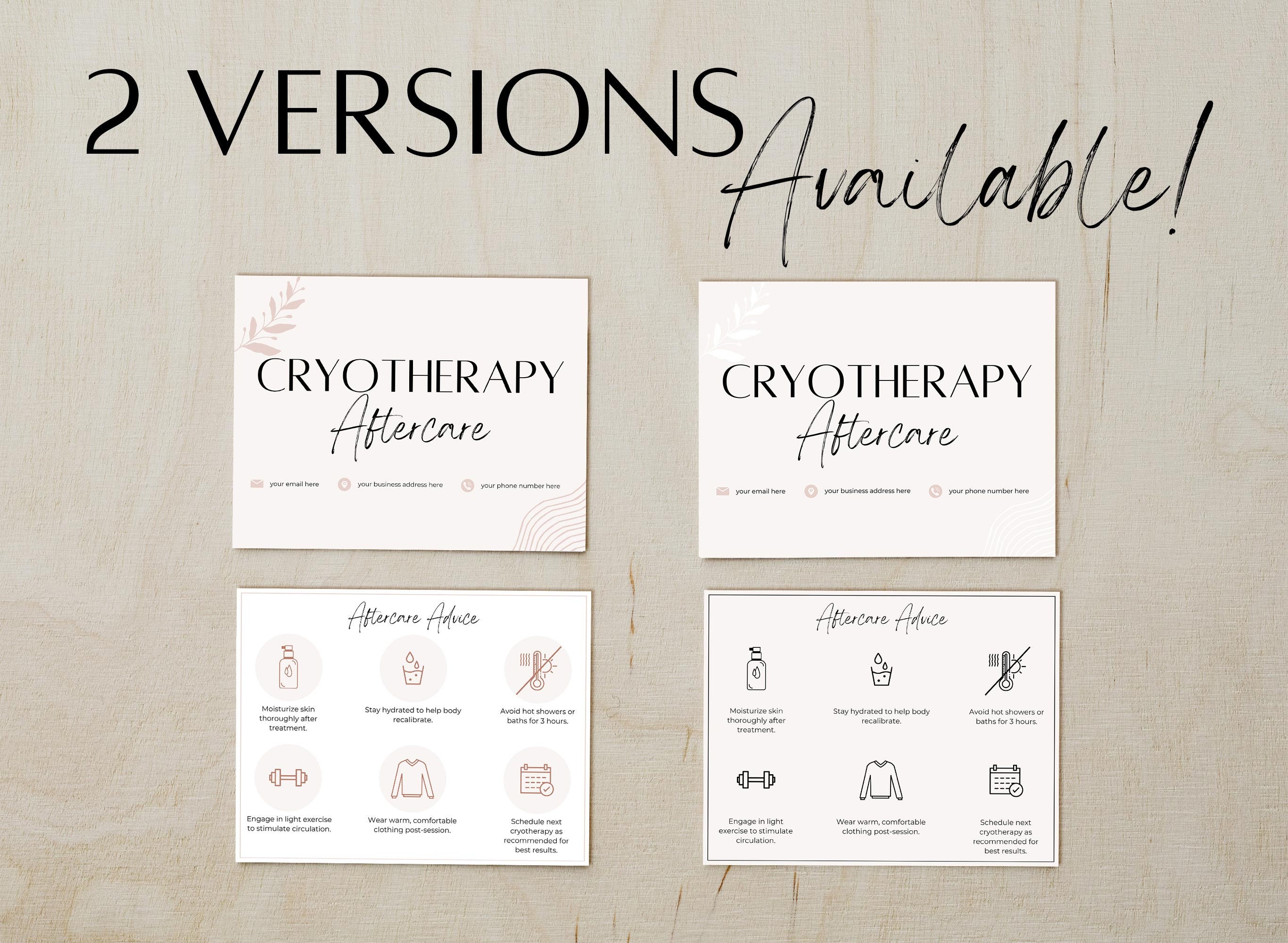 Cryotherapy Aftercare Cards - Printable & Customizable Care Instruction ...