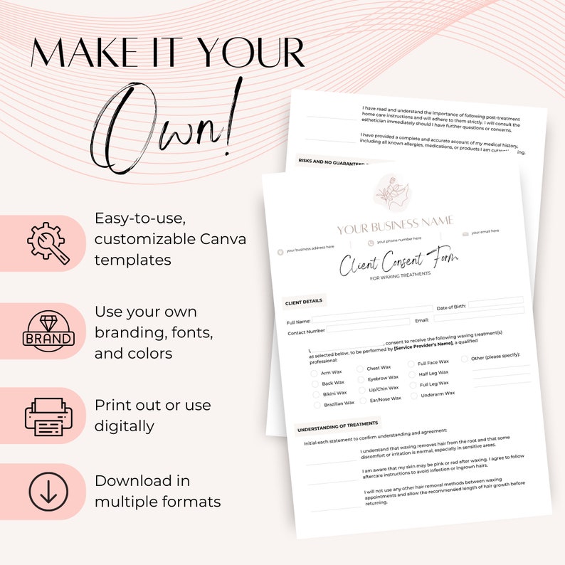 Waxing Treatment Forms Editable Client Intake, Consent, Consultation ...
