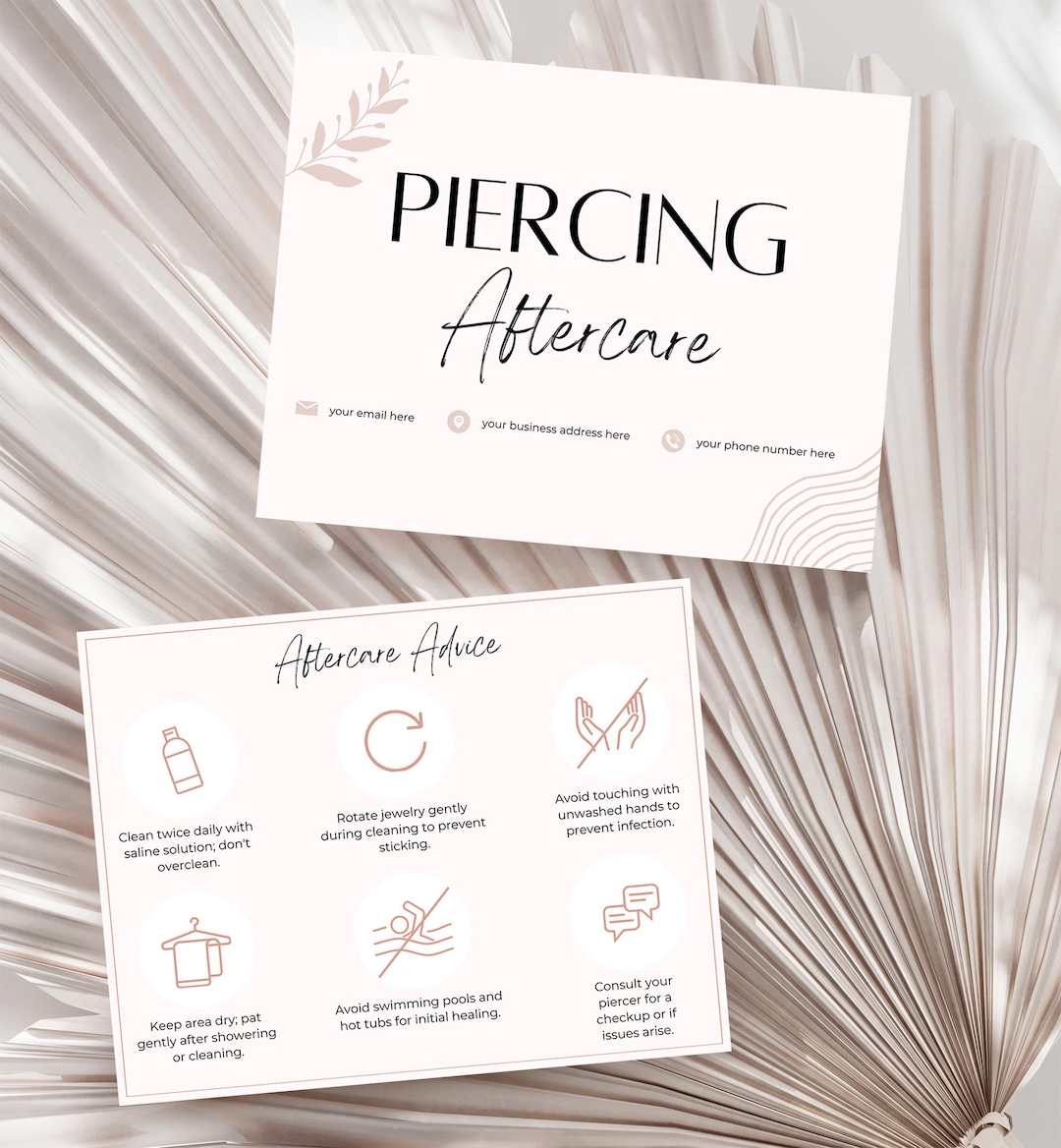 Piercing Aftercare Cards - Printable Customizable Care Instruction ...