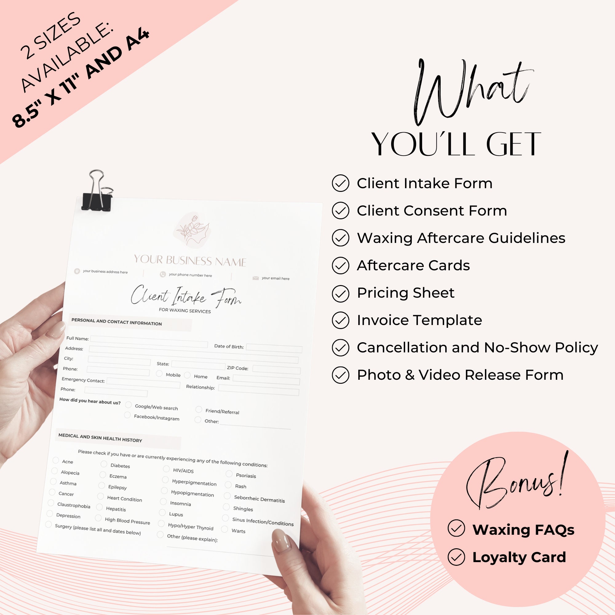 Waxing Treatment Forms Editable Client Intake, Consent, Consultation ...