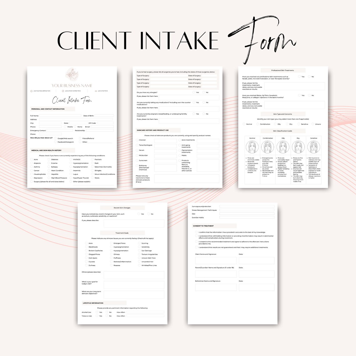 General Esthetician Forms Bundle - Editable Client Intake, Consent ...