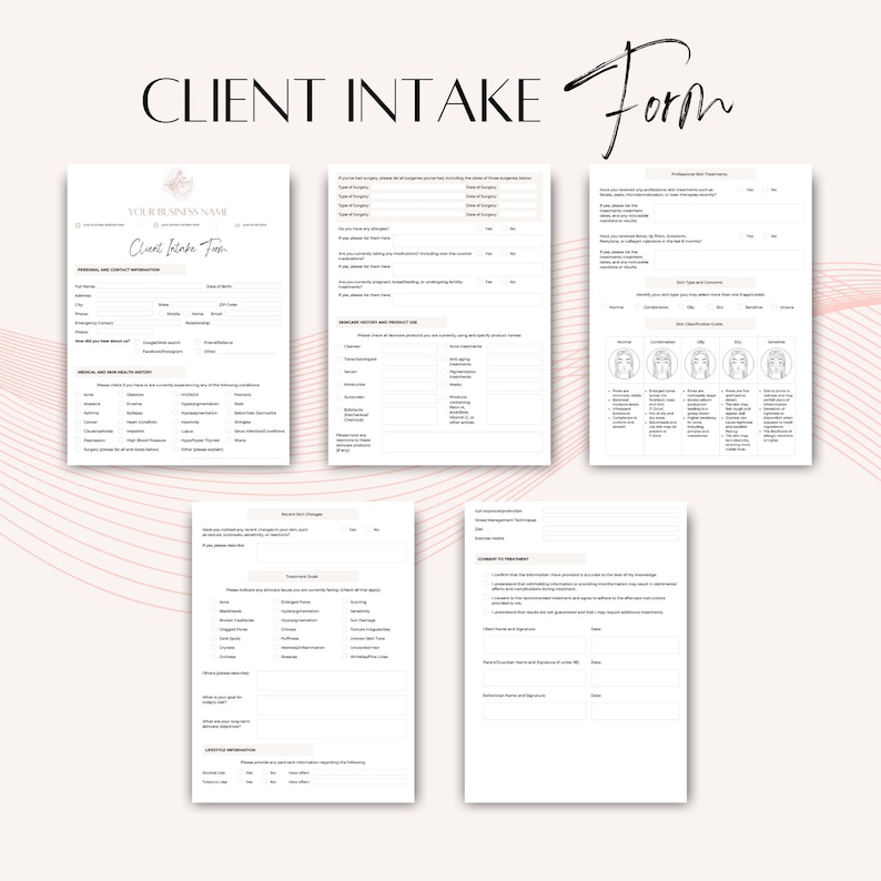 General Esthetician Forms Bundle - Editable Client Intake, Consent ...