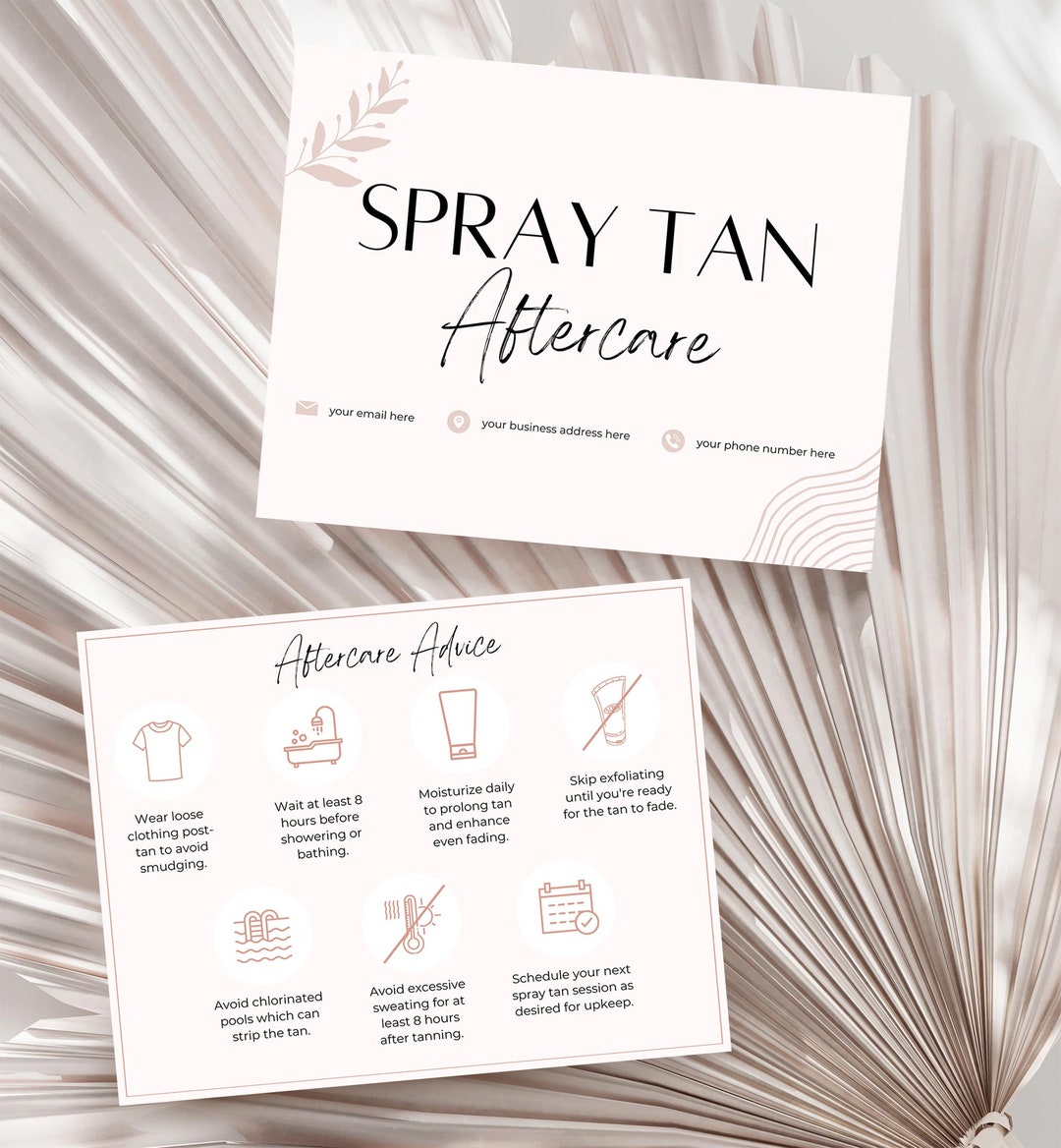 Spray Tan Aftercare Cards - Printable & Customizable Care Instruction ...
