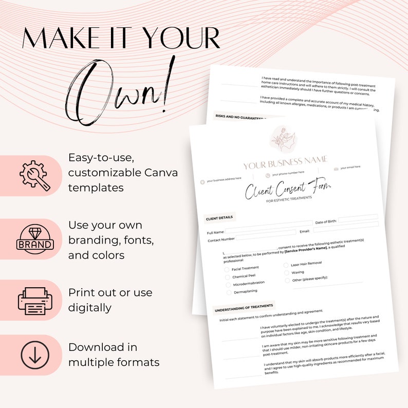 Esthetician Forms Bundle - Client Intake, Consent (editable Canva ...