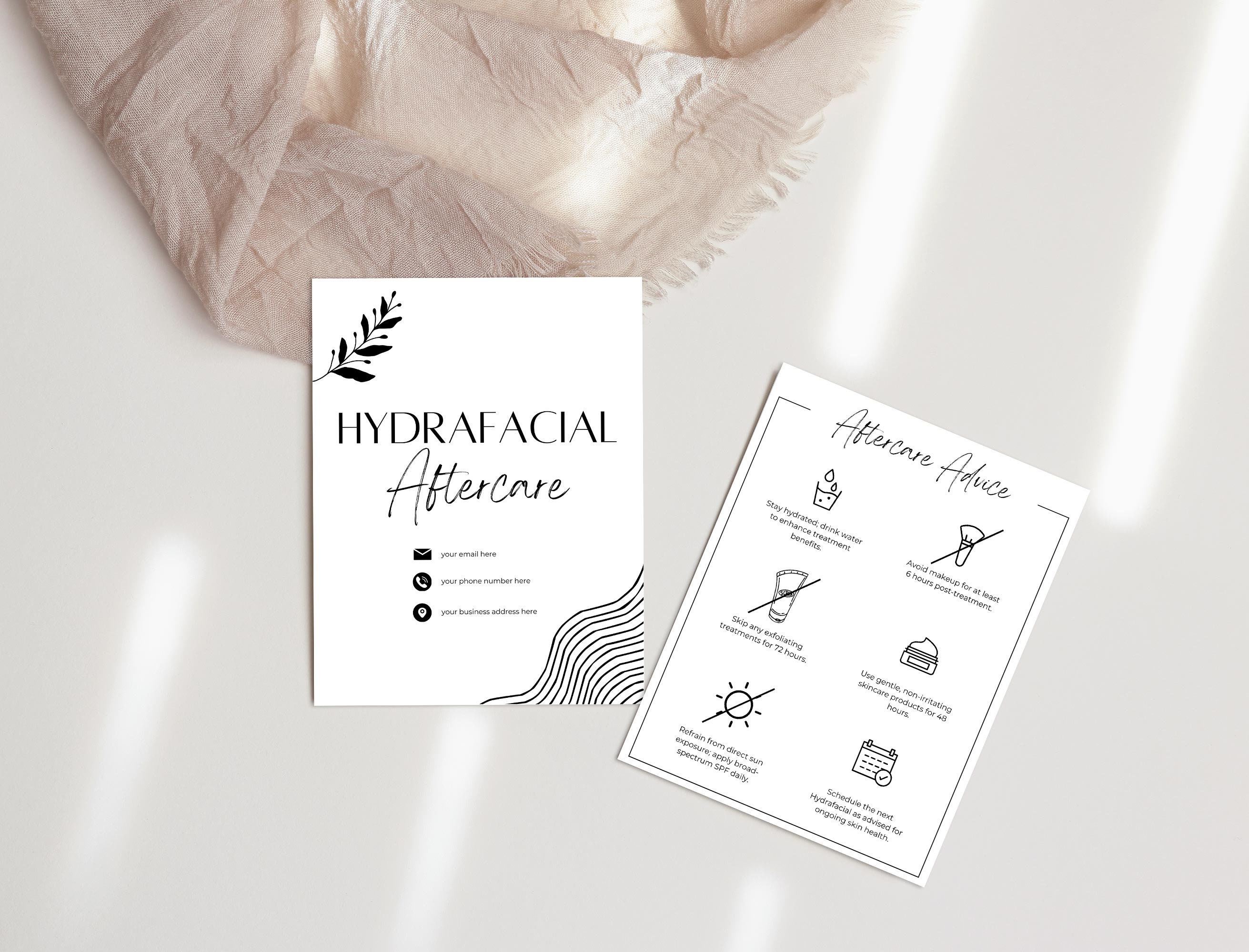 Hydrafacial Aftercare Cards - Printable Customizable Care Instruction ...