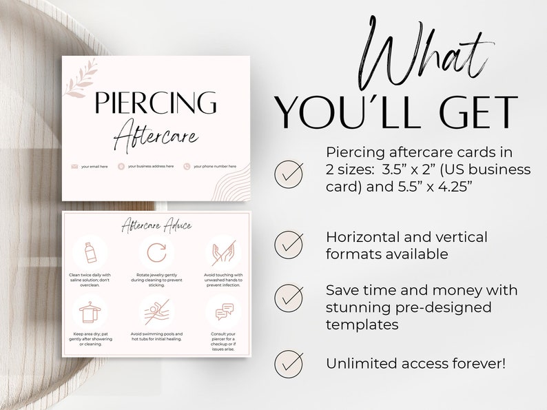 Piercing Aftercare Cards - Printable Customizable Care Instruction ...