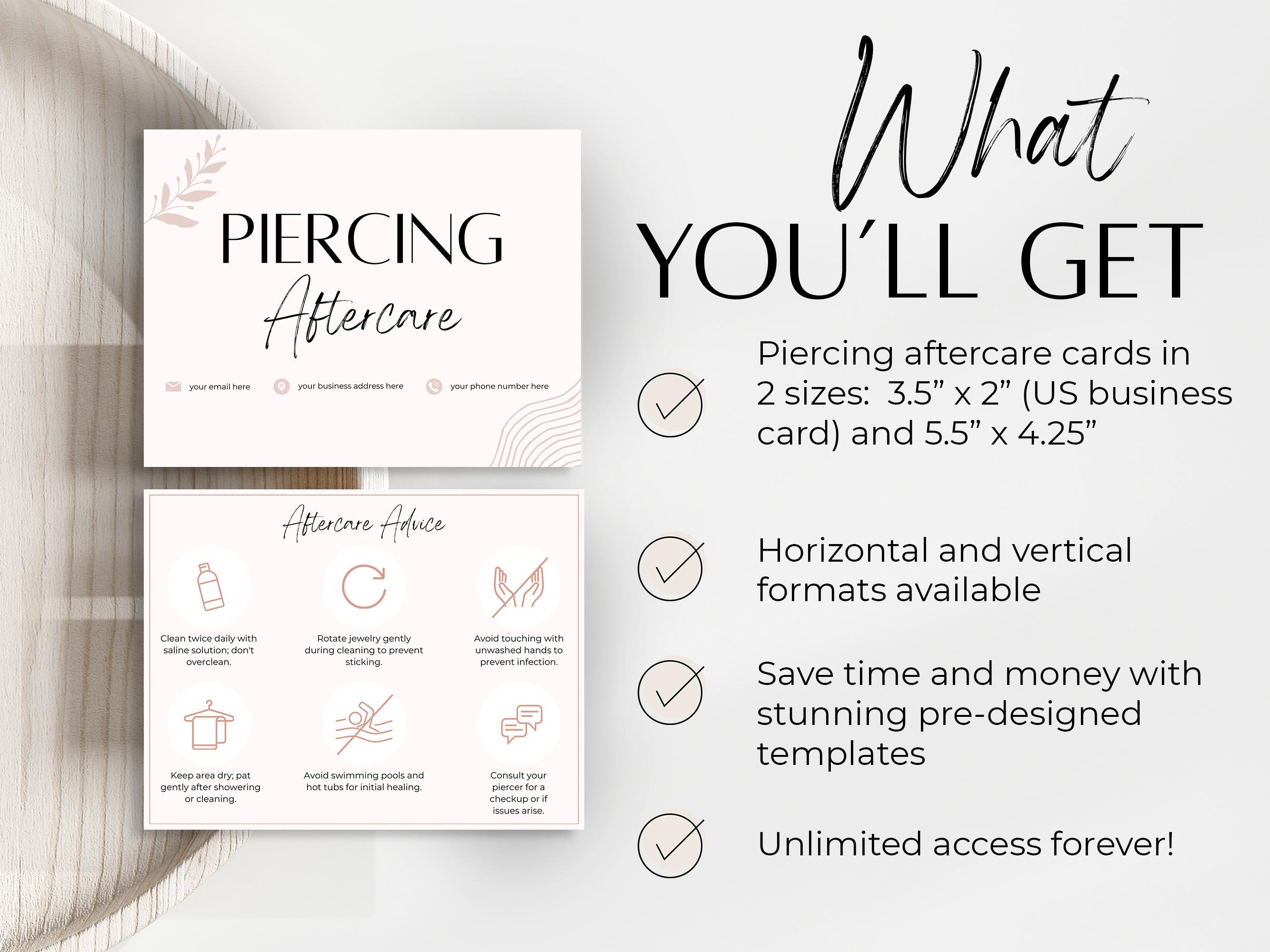 Piercing Aftercare Cards - Printable Customizable Care Instruction ...