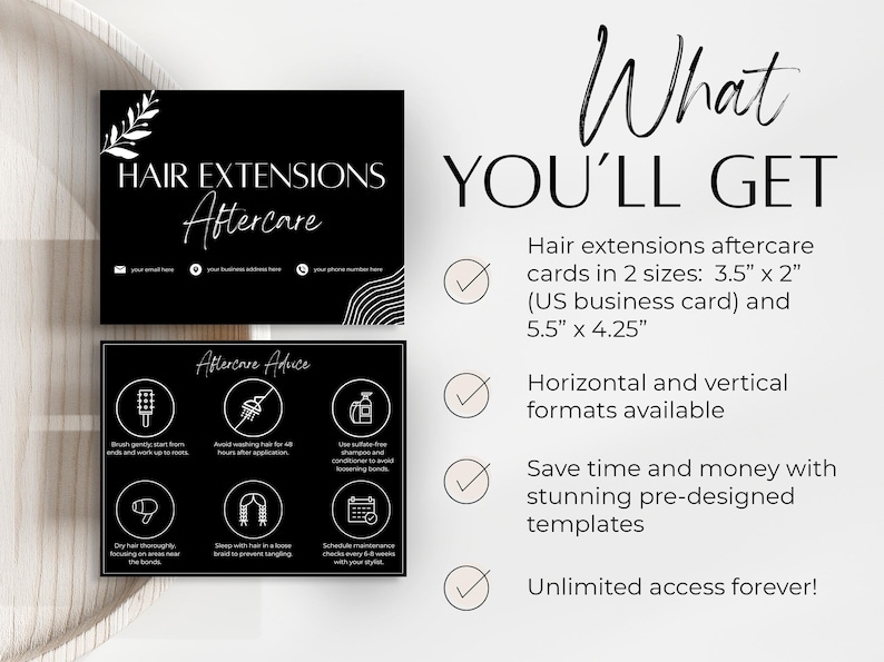 Hair Extensions Aftercare Cards - Editable Post-treatment Care Card ...
