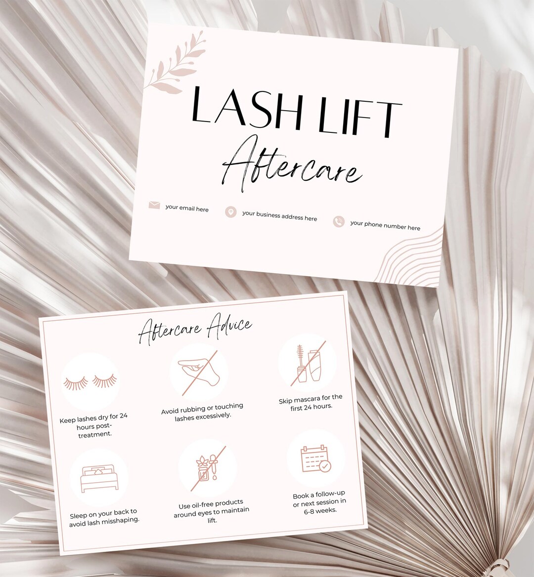 Lash Lift Aftercare Cards - Printable & Customizable Care Instruction ...
