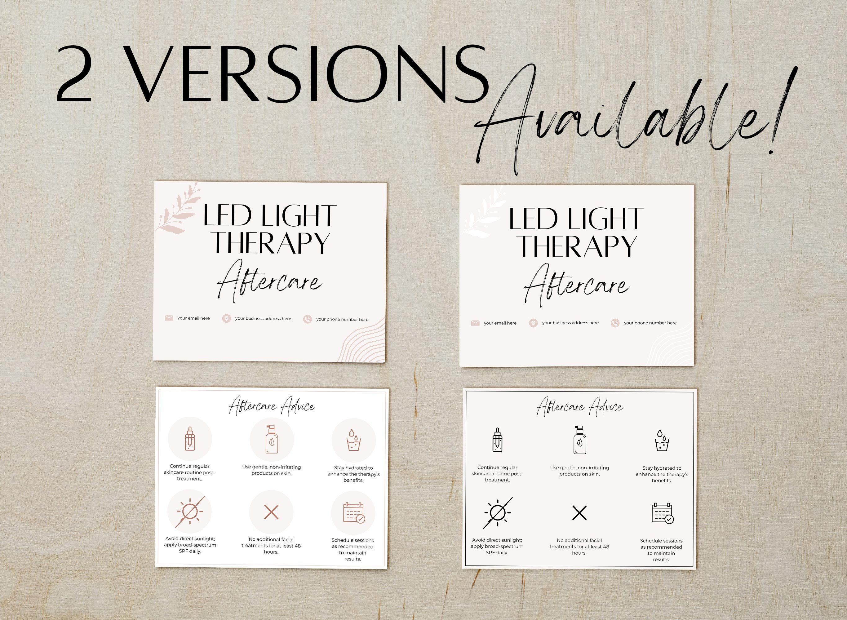 LED Light Therapy Aftercare Cards - Printable & Customizable Care ...