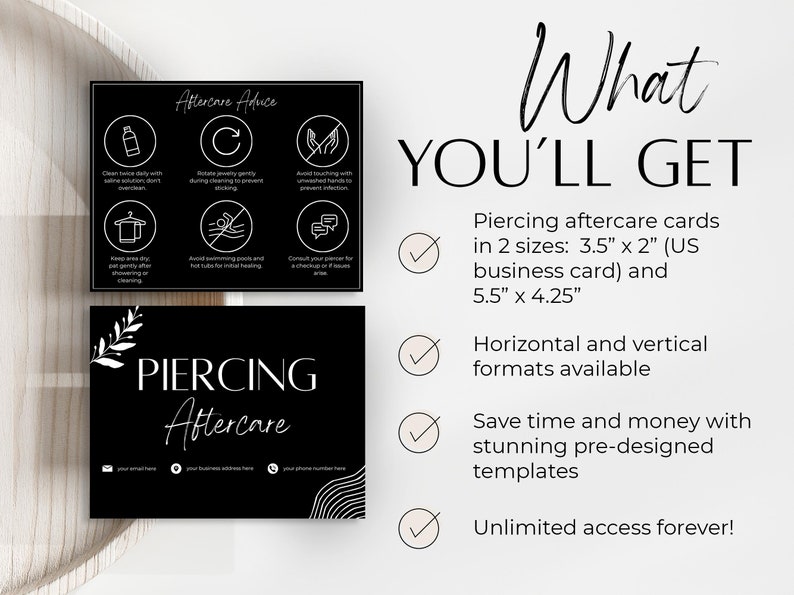 Piercing Aftercare Cards - Editable Post-treatment Care Card Templates ...