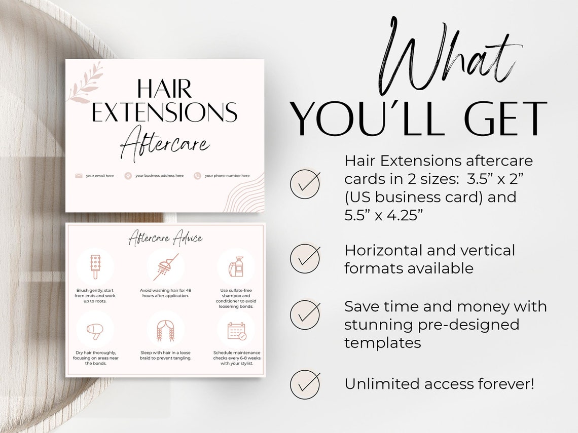 Hair Extensions Aftercare Cards - Printable & Customizable Care ...