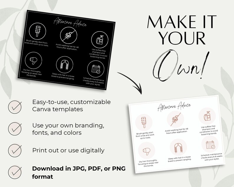 Hair Extensions Aftercare Cards - Editable Post-treatment Care Card ...