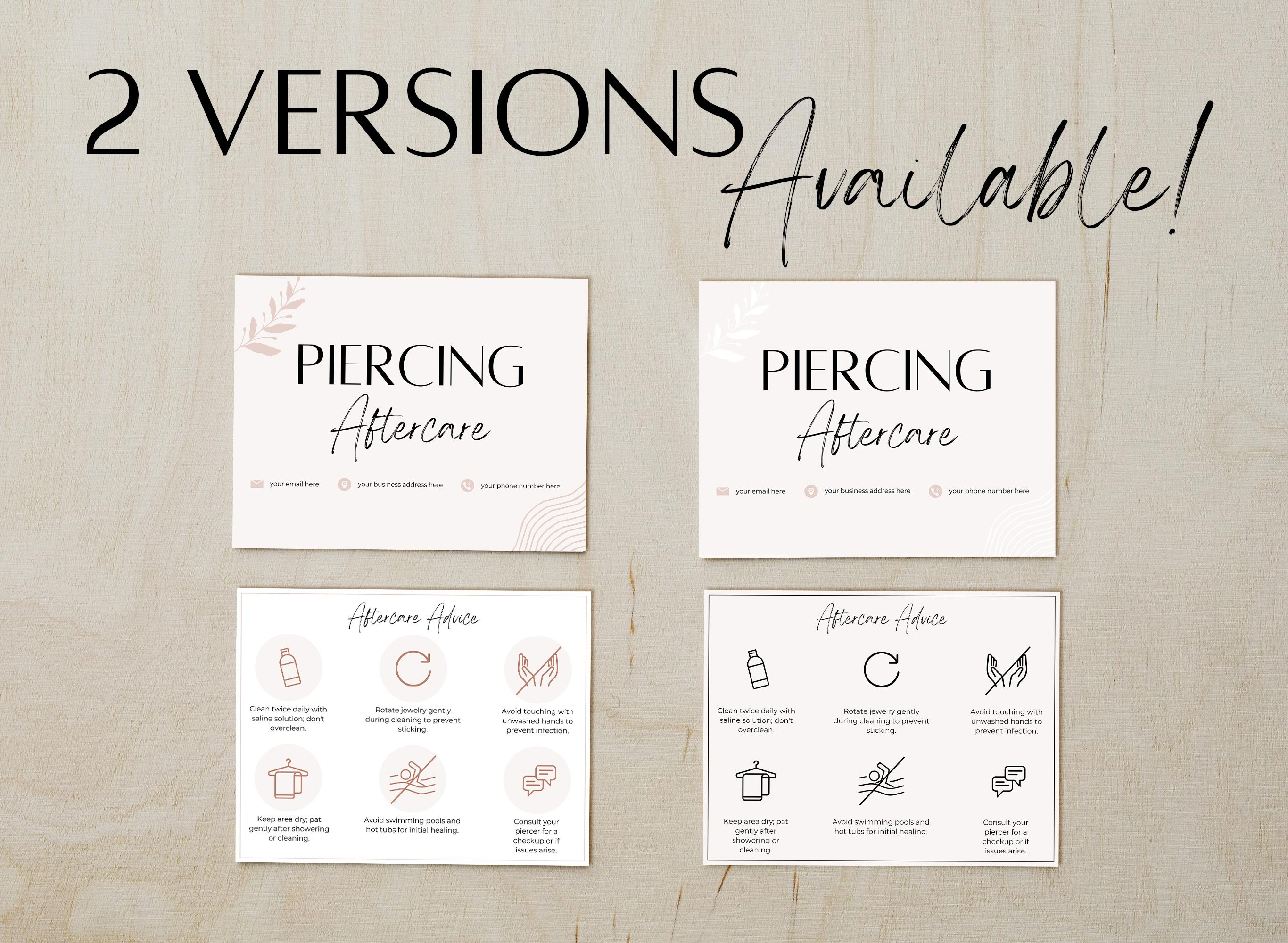 Piercing Aftercare Cards Printable Customizable Care Instruction ...