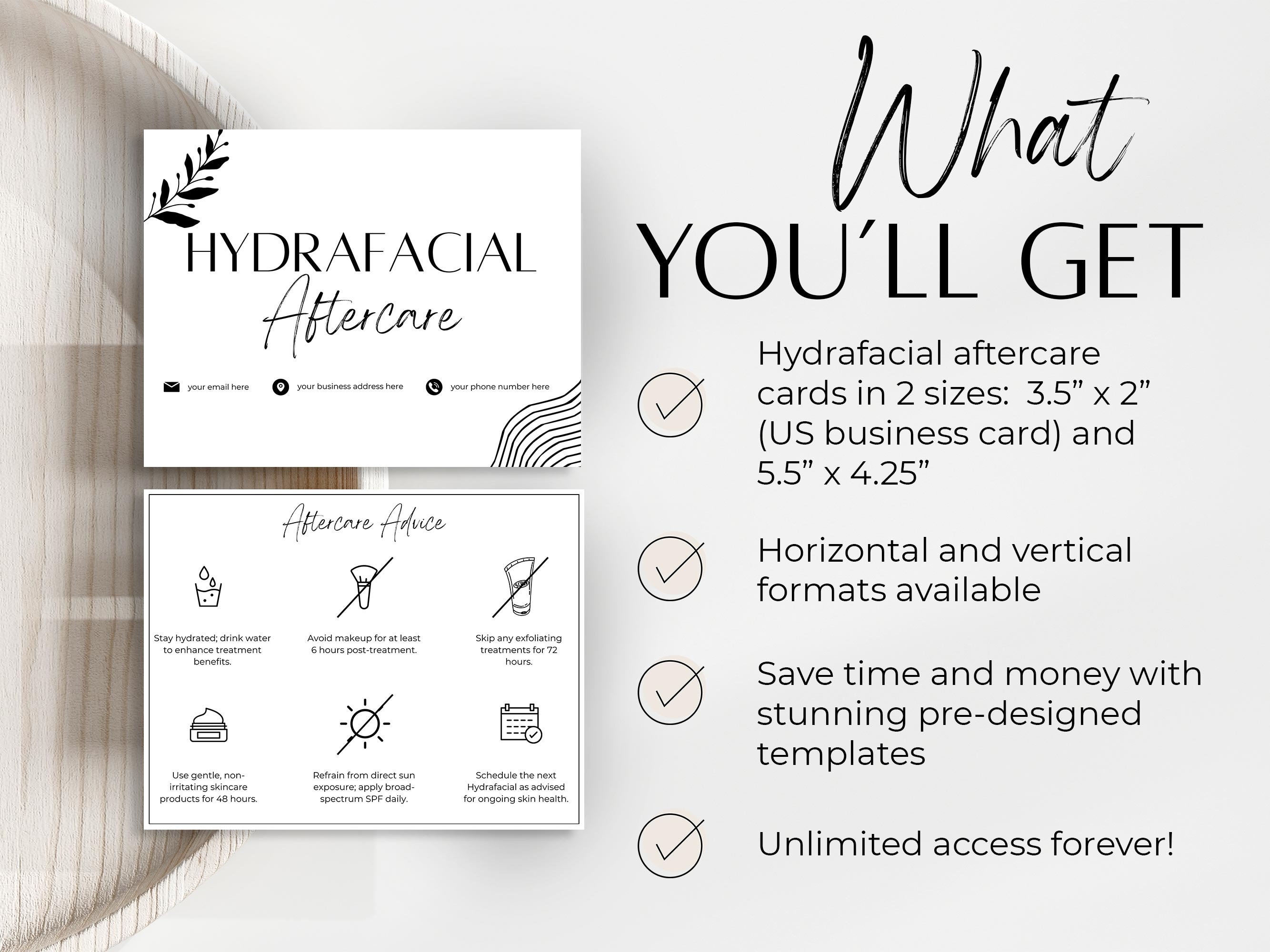 Hydrafacial Aftercare Cards - Printable Customizable Care Instruction ...