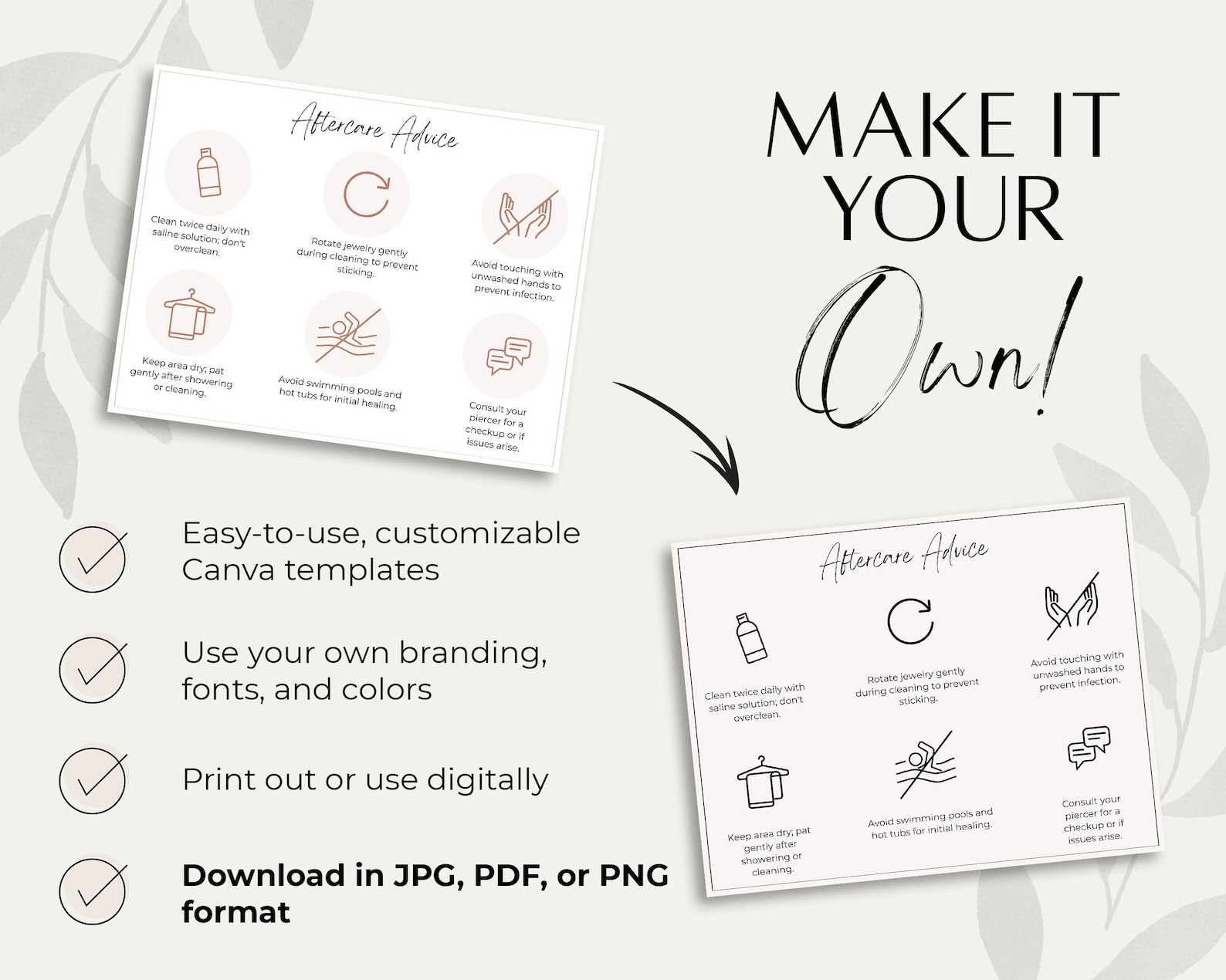 Printable Piercing Aftercare Cards – Customizable Templates (digital ...