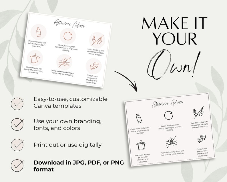 Printable Piercing Aftercare Cards – Customizable Templates (digital ...