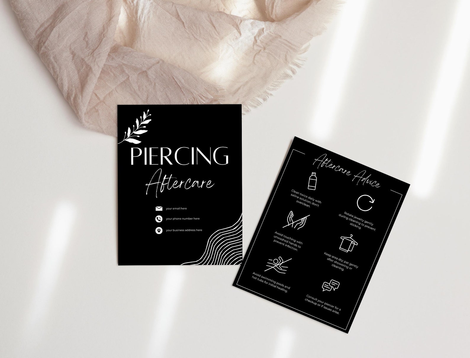 Piercing Aftercare Cards - Editable Post-treatment Care Card Templates ...