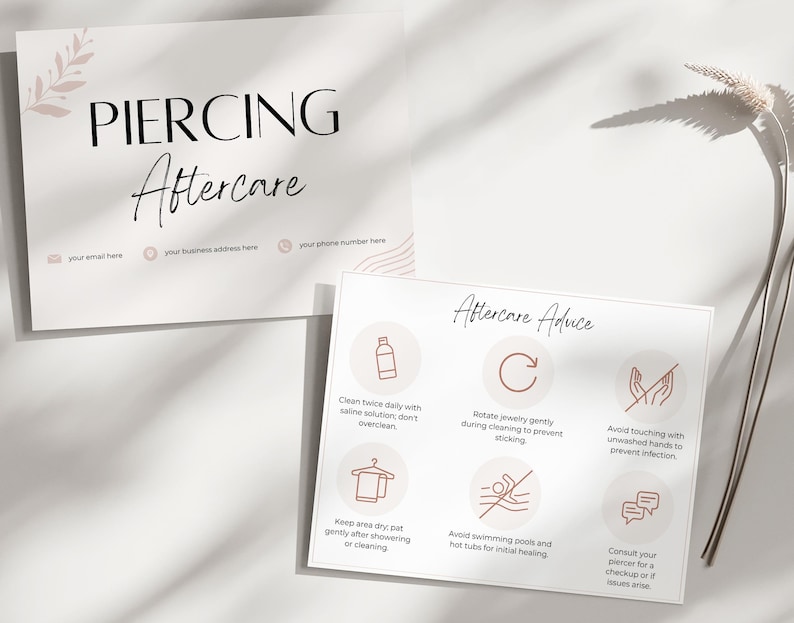 Piercing Aftercare Cards - Printable Customizable Care Instruction ...