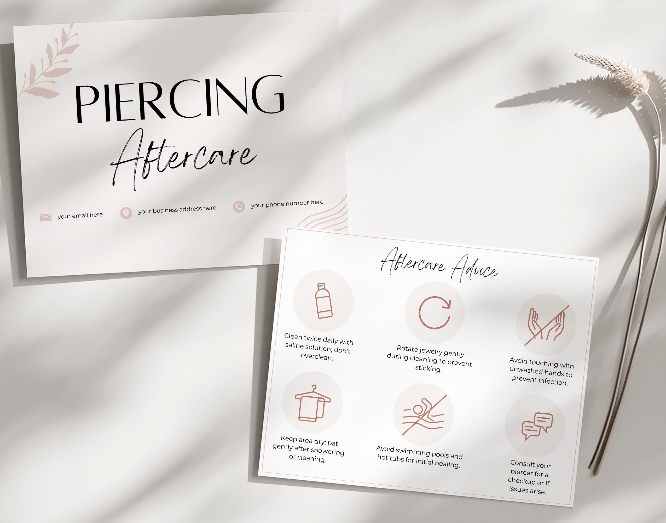 Piercing Aftercare Cards - Printable Customizable Care Instruction ...