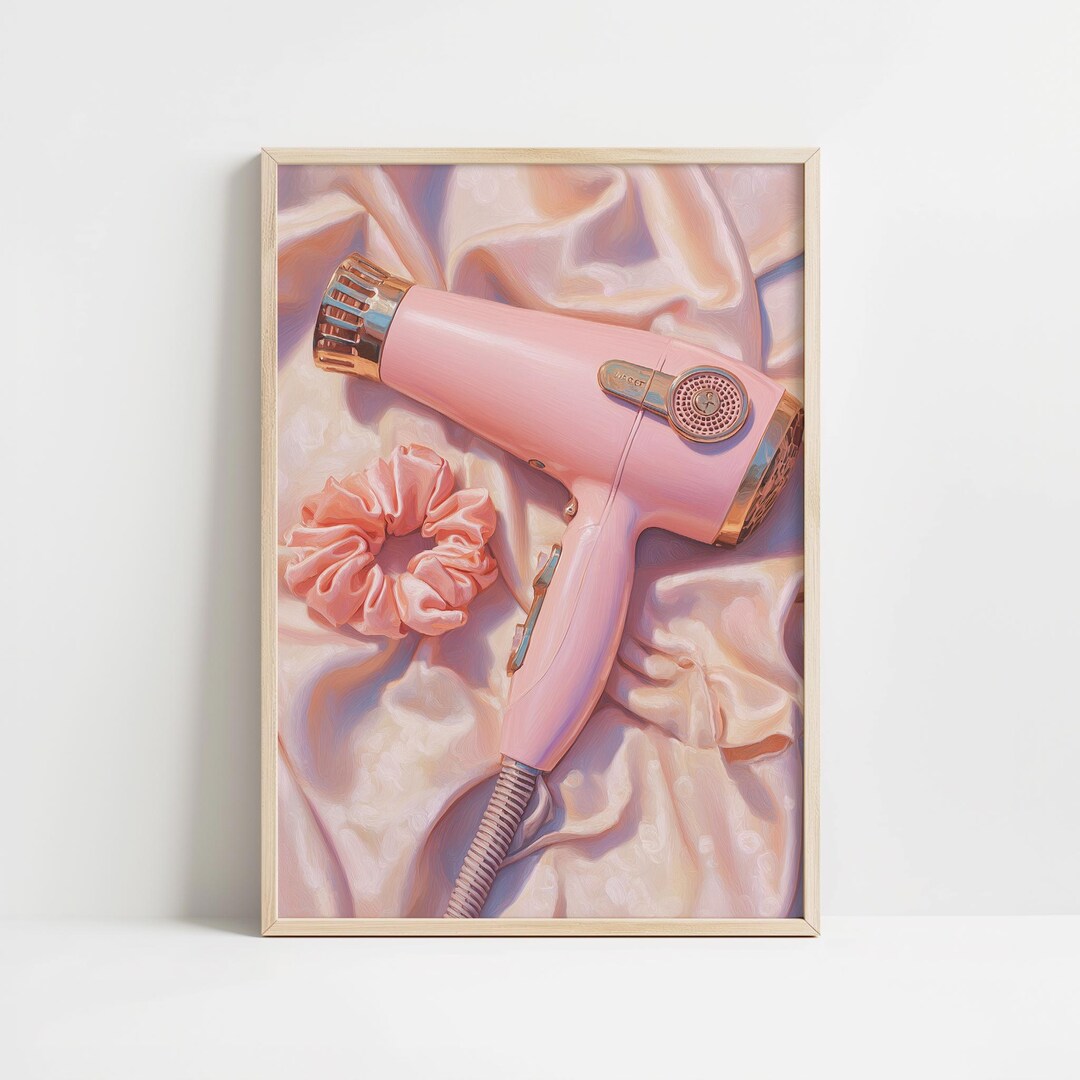 Vintage Pastel Hair Dryer Art Print, Retro Pink Blow Dryer Painting ...