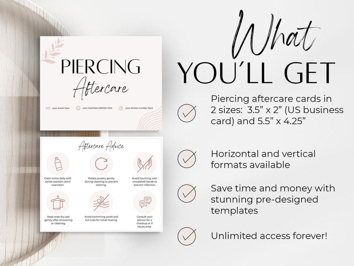 Printable Piercing Aftercare Cards – Customizable Templates (digital ...