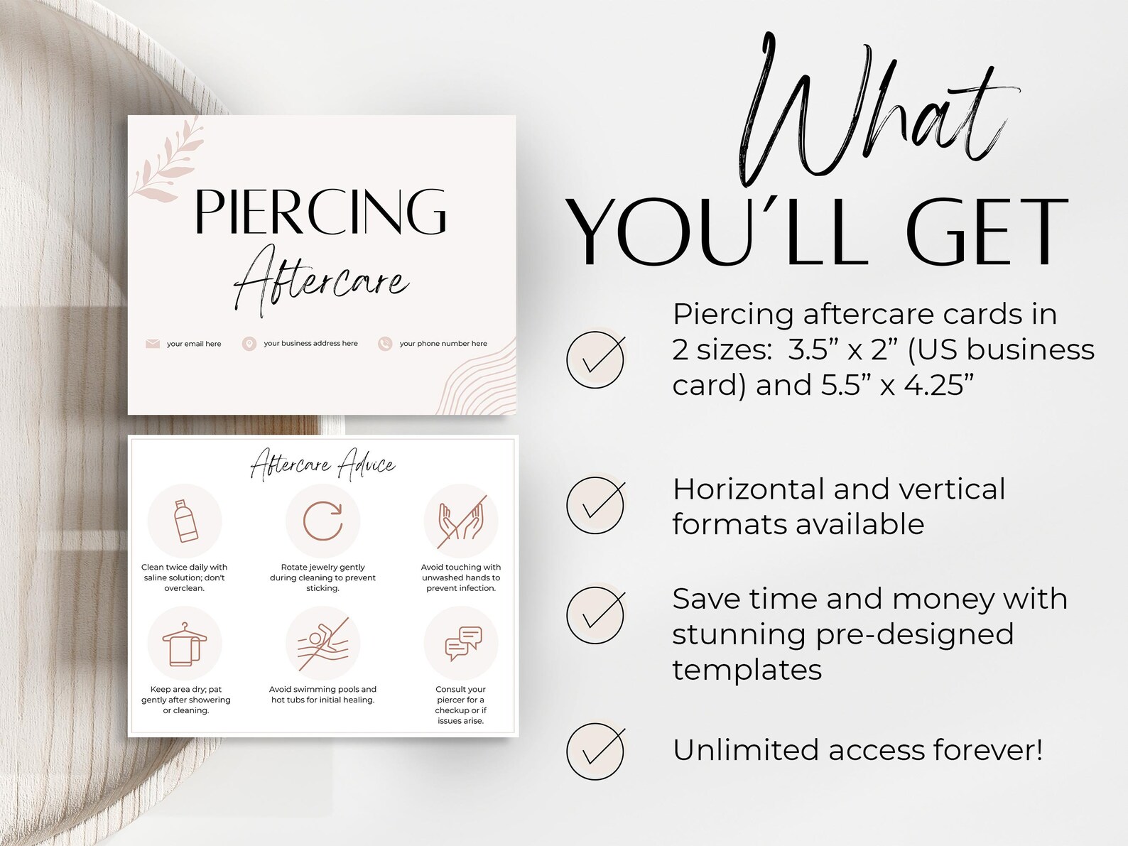 Printable Piercing Aftercare Cards – Customizable Templates (digital ...